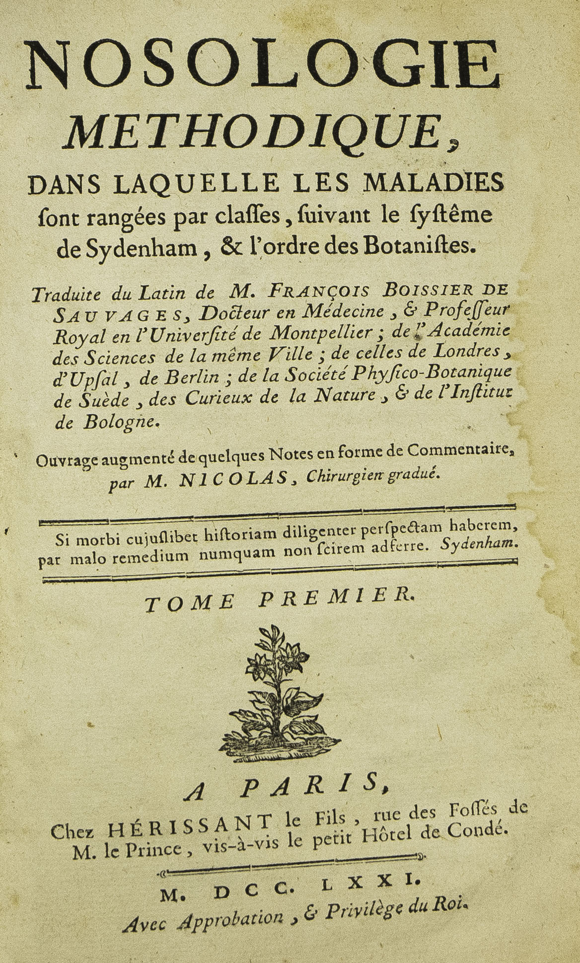 Nosologie méthodique - Le Dicopathe